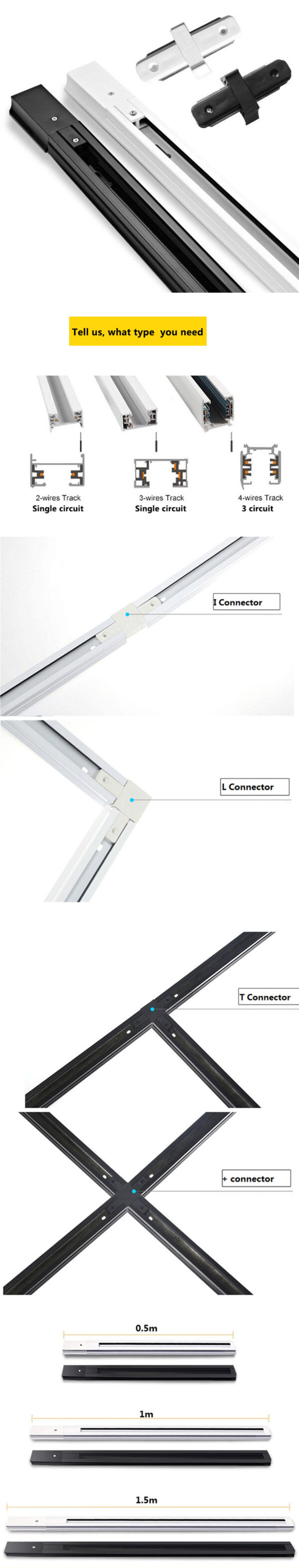 Track light connector, I shape, X shape